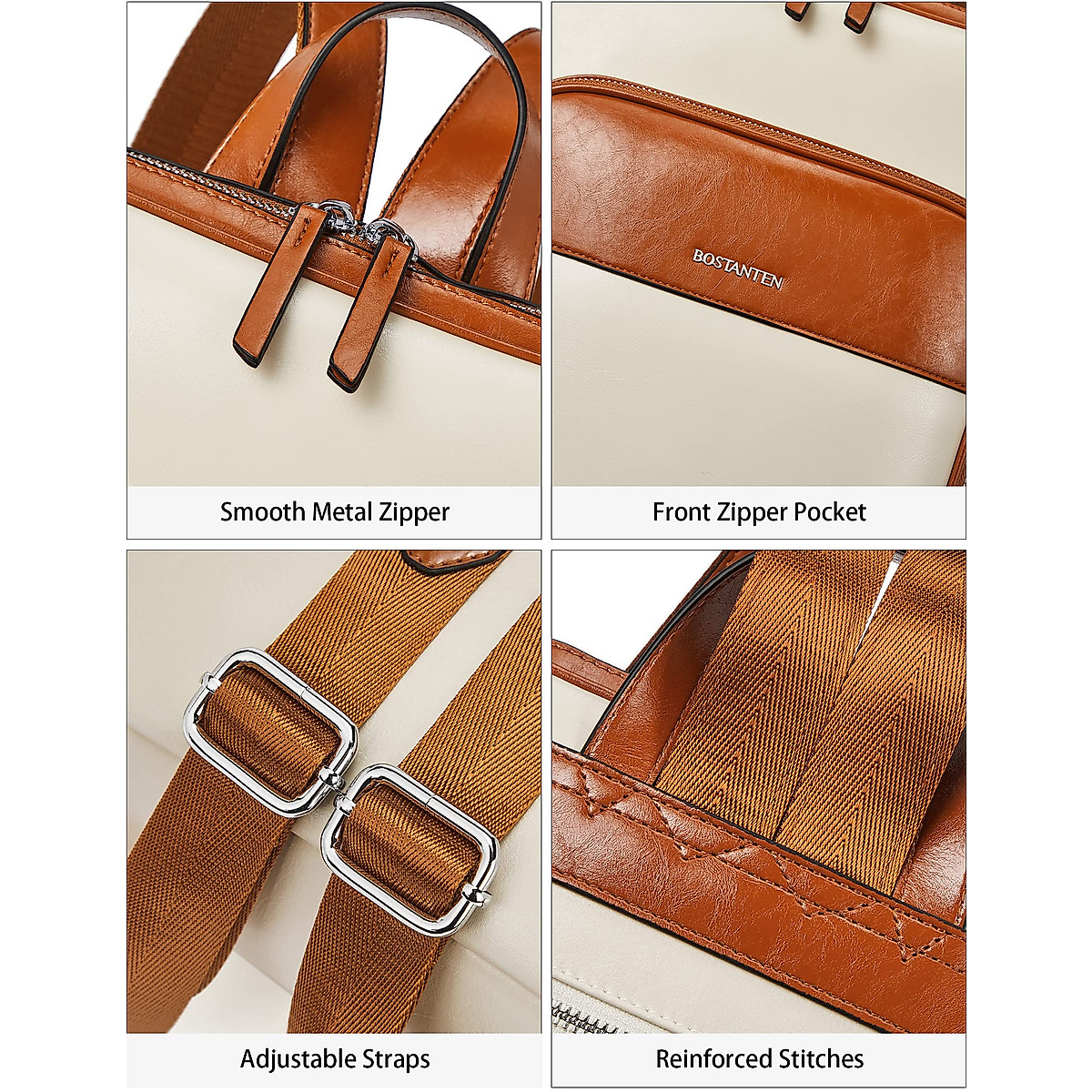 BOSTANTEN Leather Laptop Backpack for Women 15.6 inch Computer Bag Travel Work Daypack Large Size Bag