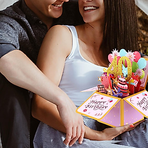Happy Birthday Pop Up Card, Creative 3D Birthday Card with Classic Envelope & Writing Note Happy Birthday Pop Up Box for Women Men(40th Birthday Card)