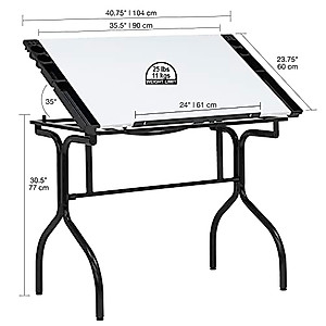 Studio Designs Folding Modern Top Adjustable Drafting Table Craft Table Drawing Desk Hobby Table Writing Desk Studio Desk, 35.25" W x 23.75" D, Black / White