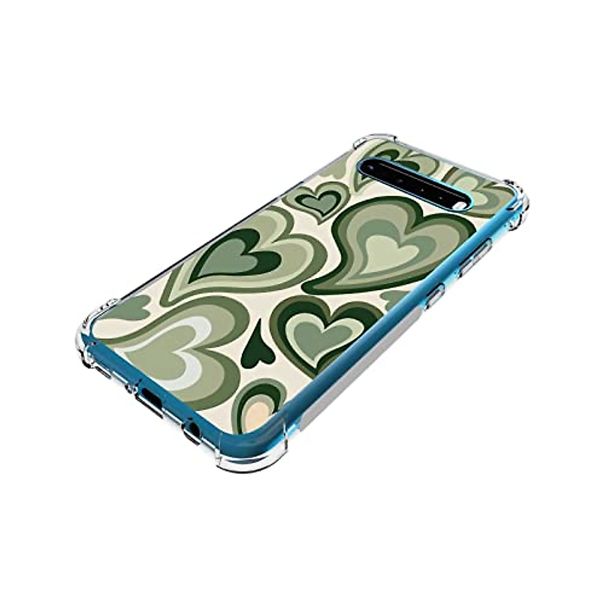 saiaty lideqee Designed for LG V60 ThinQ Case, Sage Green Love Hearts Coffee Latte Swirls Valentines Designed for LG Case Women Girls, Soft TPU Trendy Case for LG