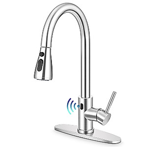 Touchless Kitchen Sink Faucet with Pull Down Sprayer, Herogo Brushed Nickel 18/10 Stainless Steel Smart Activated Faucet for Kitchen Sink, Single Handle Motion Sensor Kitchen Faucet for Farmhouse RV