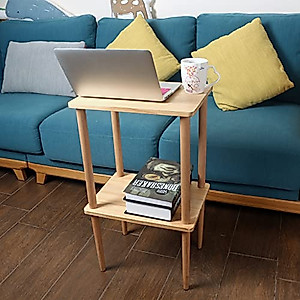 exilot Solid Wood Side Table, 2-Tier End Table with Storage Shelves, Tall Nightstand Bedside Table for Living Room Bedroom Office No-Tool Assembly