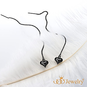 555Jewelry Womens Heart Cute Shape Love Stainless Steel Charm Fine High Fashion Romantic Gifts Female Delicate Stylish Chain Link Accessories Jewelry Dangle Drop Earrings, Black