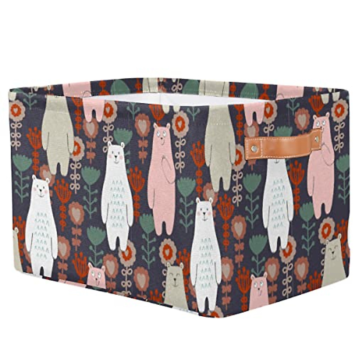 Buvan Fabric Storage Bins Cute Polar Bear Small Shelf Basket With Handles Decorative Cubes Box Organizer Containers for Shelves Home Office Decor