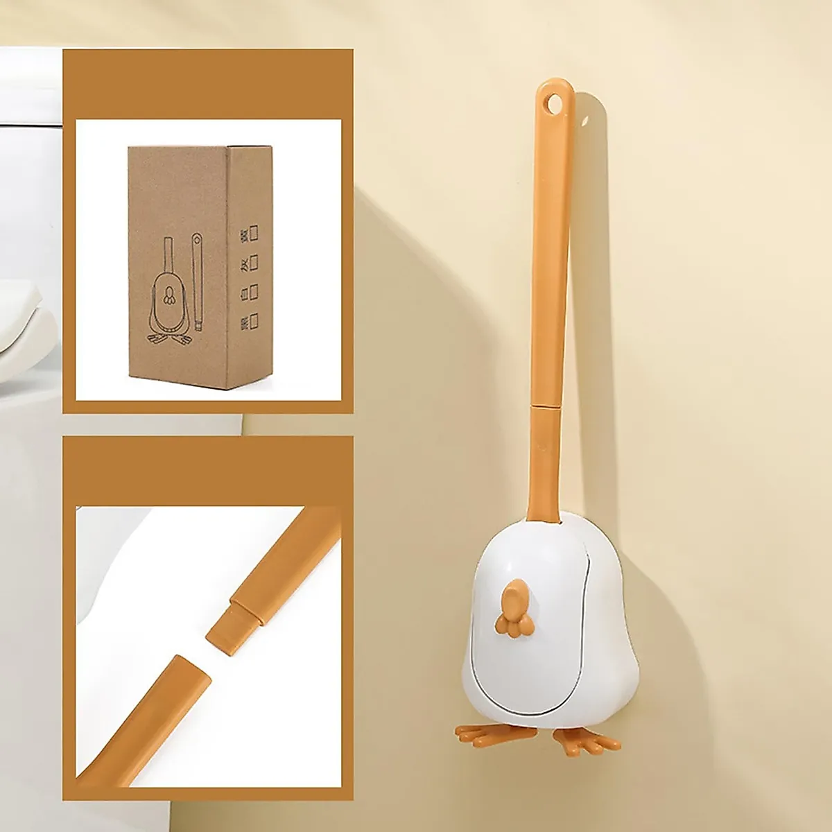 SBOJI Silicone Toilet Brush and Holder - Wall Toilet Wand Long Handle Toilet Cleaner Brush | Long Handle Silicone Toilet Bowl Brush Head with Soft Bristles for Wash Basin