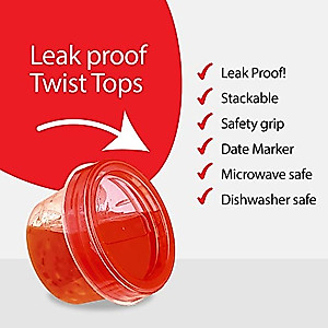 PLASTICPRO 6 Pack Twist Cap Food Storage Containers with Red Screw on Lid- 4 oz Reusable Meal Prep Containers - Small Freezer Containers Microwave Safe Red Plastic Food Storage