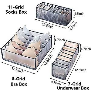 Upwsma Underwear Drawer Organizer Set, Foldable Underwear Storage Divider Boxes Includes 6/7/11 Cell Collapsible Closet Compartments for Socks, Bras, Underwear, Ties, Lingerie, Scarves (Black, 3 Set)