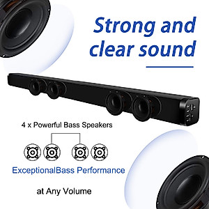 NA TV Sound bar, Bluetooth soundbar Speaker for tv with Surround Sound Home Theater System combinable Desgin, 4 Driver Speakers，tv/pc/Phone/Tablet Connection Remote Control，Wall Mountable