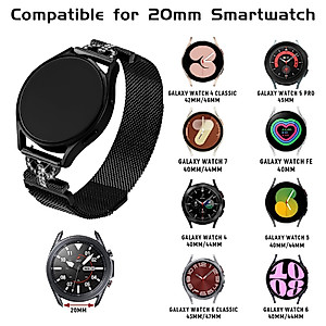 HAYONLIY Magnetic Bands Compatible for Samsung Galaxy Watch 7/FE/6/5/4 40mm 44mm, 5 Pro, Watch 4/6 Classic 42mm 46mm 43mm 47mm, 20mm Mesh Stainless Steel Bling Strap, Dressy Wristband for Women