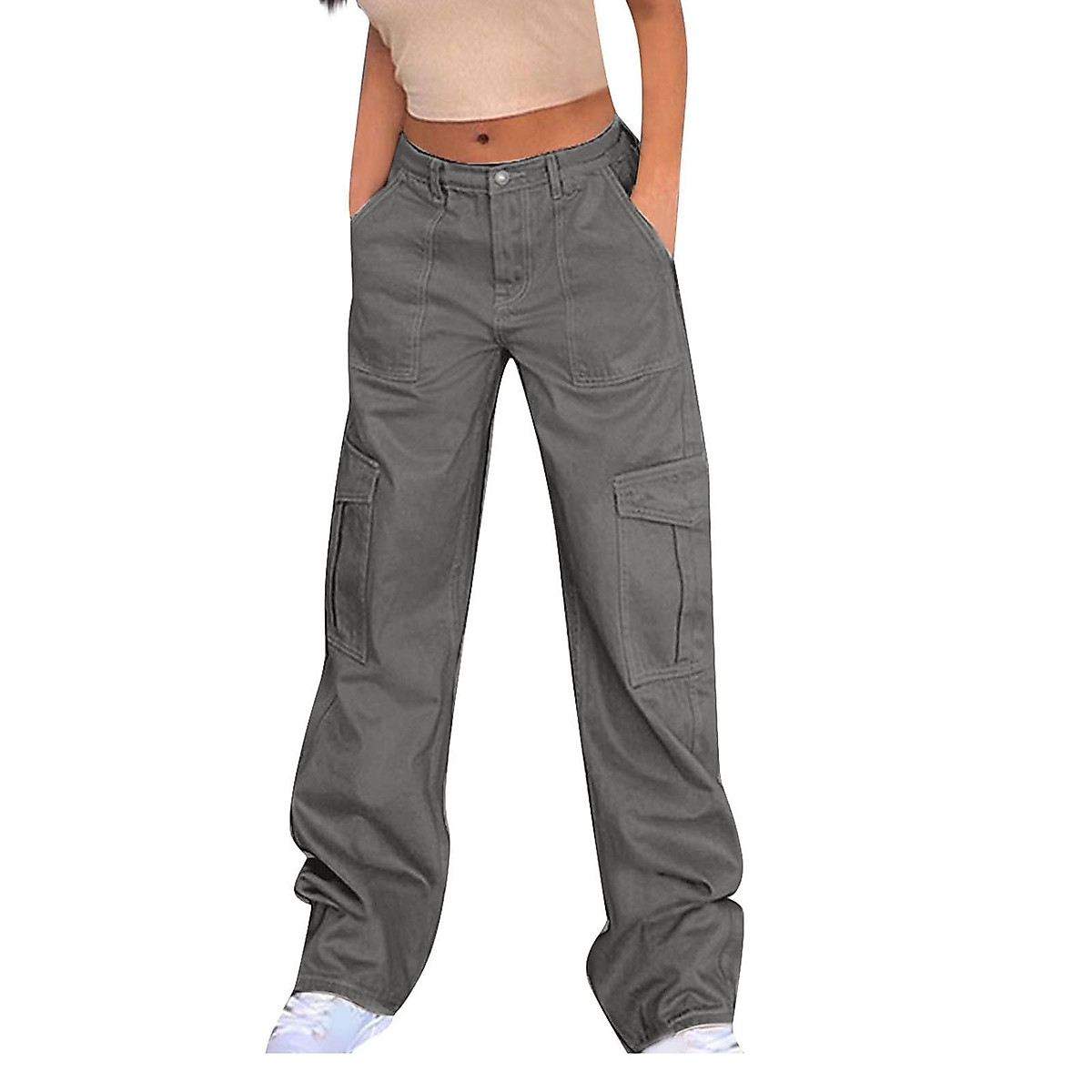 SMIDOW Baggy Cargo Pants for Women Relaxed Fit Low Rise Pants Streetwear Stretchy Wide Leg Combat Military Trousers