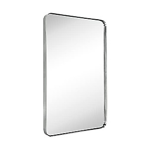 GRACTO 20x30 inch Brushed Nickel Stainless Steel Metal Framed Bathroom Mirror for Wall Mounted Rounded Rectangular Bathroom Vanity Mirror