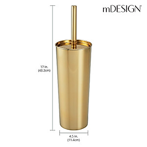 mDesign Stainless Steel Toilet Bowl Brush and Holder Set, Modern Metal Compact Storage Organizer Cleaner Scrubber for Toilet - Heavy Duty Cleaning Plunger for Bathroom, Mirri Collection, Soft Brass