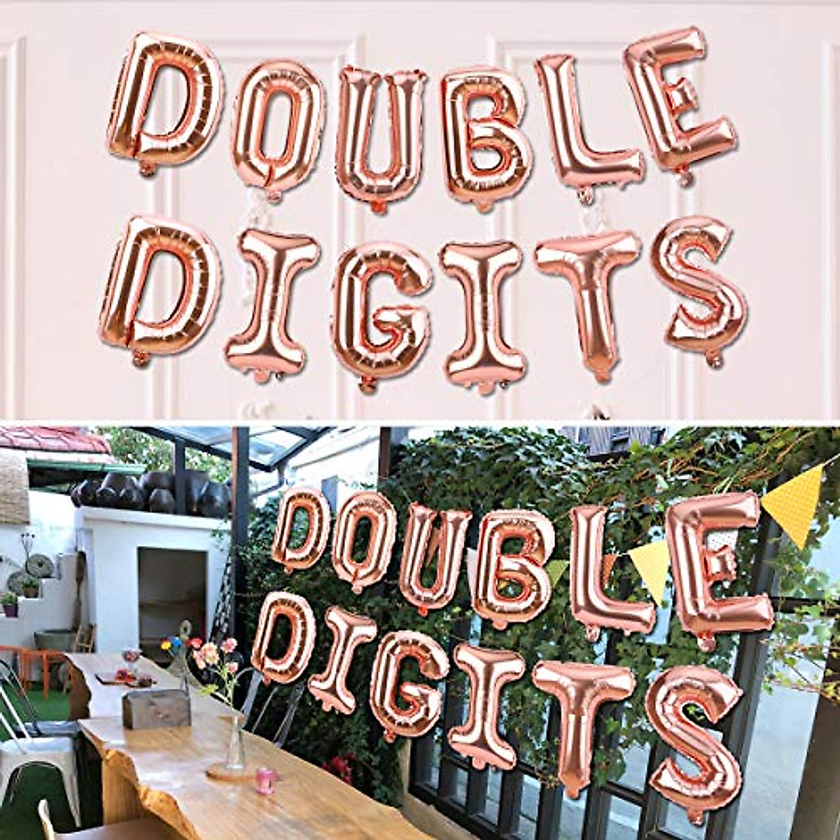 Luxiocio Double Digits Birthday Decorations, Happy 10th Birthday Balloons Banner for Girls, Rose Gold Double Digits 10 Year Old Birthday Party Supplies