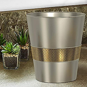 nu steel Nusteel Selma Decorative Steel Small Trash Can Wastebasket, Garbage Container Bin for Bathrooms, Powder Rooms, Kitchens, Home Offices-Pewter & Gold, Large, Brushed & Gold Finish