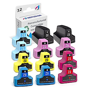 HOTCOLOR Remanufactured for hp 02 Ink Cartridges Replacement for HP 02 Printer Ink cartridges Work for HP PhotoSmart C6280 C7280 8250 D7460 C8180 C6250 Printer (2BK/2C/2M/2Y/2LC/2LM, 12-Pack)