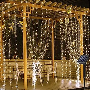 Christmas Lights,3X3M Solar Led String Light, Outdoor Fairy Curtain Lights, Garland Window Christmas Decoration, for Home Garden Party Solar Lamp