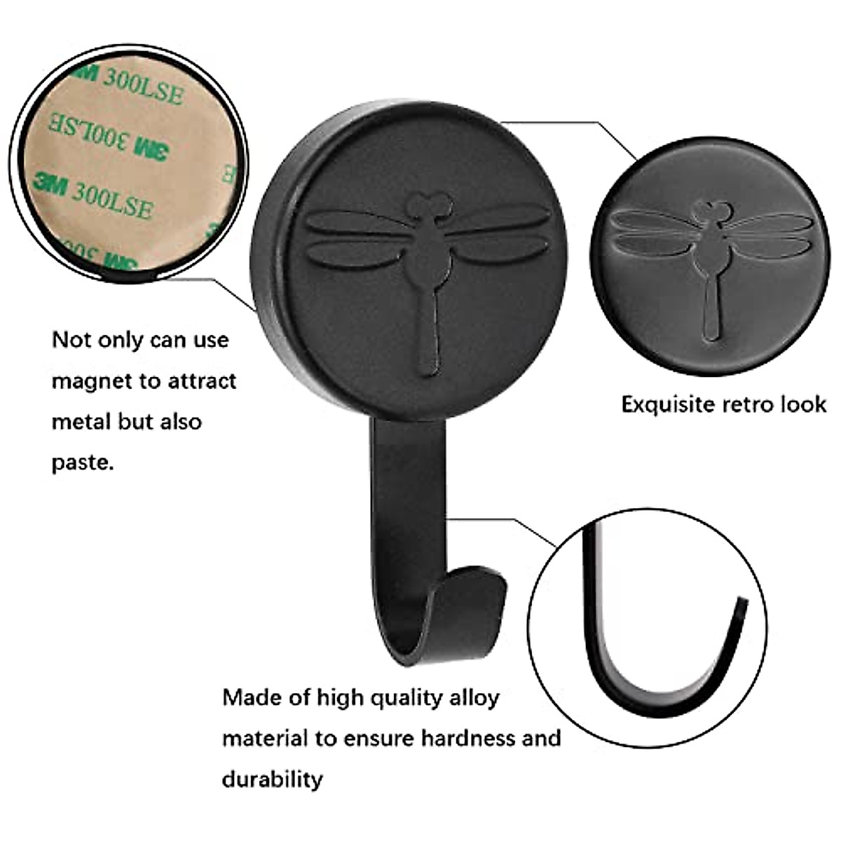 MUMIAO Strong Magnetic Hooks New Upgraded Neodymium Magnet Hooks Adhesive Hooks Two Functions - Reliable Magnetic Hooks Heavy Duty Stick on Wall Hooks for Indoor Outdoor Hanging (Black 2 Pack)