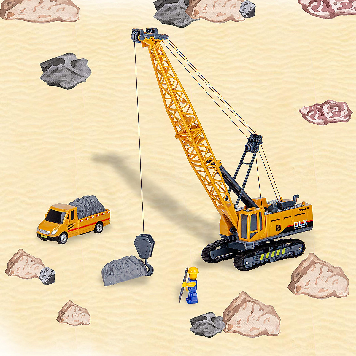 CloverCat Construction Toys for Kids - Toy Construction Vehicles Playset with Excavator, Tractor Truck, Backhoe, Crane, Dump Trucks - Great Birthday Gift for 3 4 5 Year Old Boys & Toddlers (Set 3)