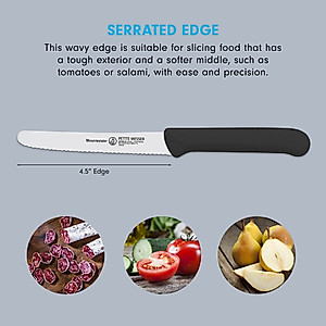Messermeister 4.5” Serrated Tomato Knife with Matching Sheath, Black - German 1.4116 Steel Alloy - Rust Resistant & Easy to Maintain - Handcrafted in Santa Catarina, Portugal