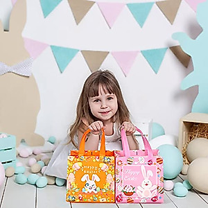 YANGTE Easter Bags 18 packs, Easter Baskets with Handle Gift Bags Reusable Non-Woven Tote Bags for Easter Holiday Spring Party Supplies Open Size 12.4 * 9.84 * 6.69 in