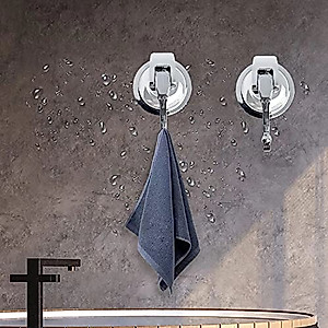 Tssiguy Suction Cup Hooks, Heavy Duty Powerful Hooks Vacuum Suction Shower Hooks Reusable Without Punching Waterproof Wall Bathroom Kitchen Restroom 15 LB (2 Pack, Silver)