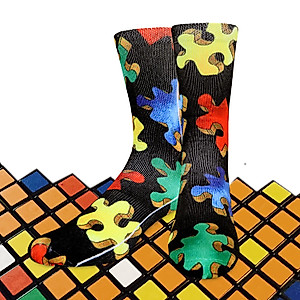 Benefeet Sox Mens Funny Crazy Socks Cool Funky Puzzle Socks Unisex Boys Puzzles 3D Printed Jigsaw Socks Youth Basketball Novelty Fun Patterned Athletic Tube Socks Gifts for Men Teenage Son