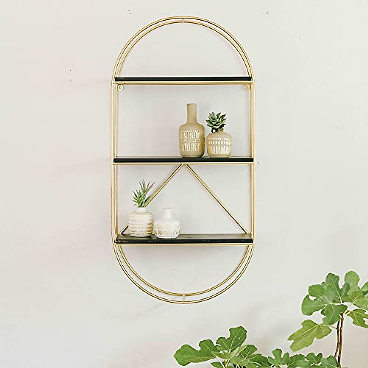 Main + Mesa Wood and Gold Oval Wall Shelf