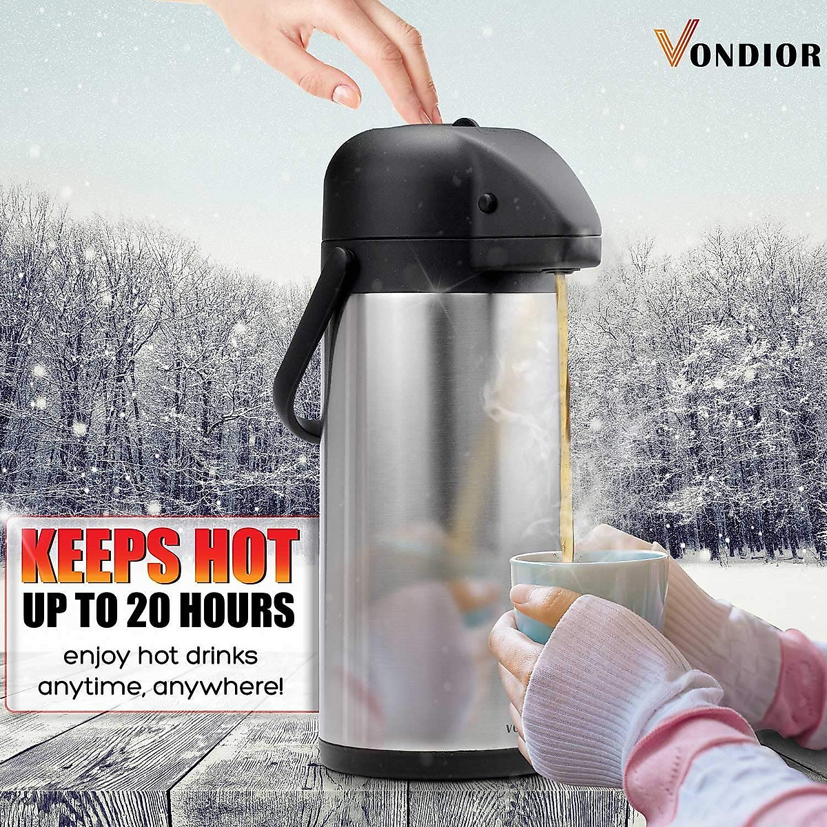 85 oz (2.5L) Coffee Carafe with Pump, Insulated Stainless Steel Coffee Dispenser, Coffee Carafes for Keeping Hot/Cold, Hot Beverage Dispenser for Party