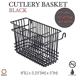 Kitchen Details Cutlery Basket | Hanging | Attach to Standard Dish Drying Rack | Utensil Caddy | Vinyl Coated | 3 Compartment | Black