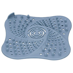 Shower Drain Hair Catcher, Durable Blue Square Hair Stopper Drain Cover, Drain Hair Catcher with Suction Cup for Bathroom Bathtub and Kitchen Easy to Install and Clean