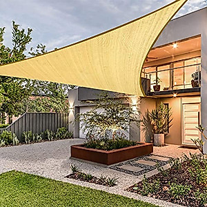 Artpuch Sun Shade Sail Canopy 10'x10’x14’ Sand 304 Stainless Steel Hardware Kit 6 inch Installation Set Cover for Patio Outdoor, 185GSM Triangle Backyard Shade Sail for Garden