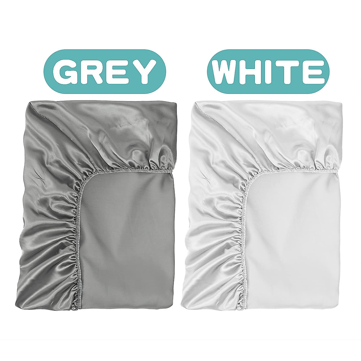 GUNTAIL 2 Pack Satin Soft Crib Sheet for Baby with Sensitive Hair Silky Baby Mattress Sheet White and Gray Unisex 52’’x28’’x8’’ Fitted Sheets