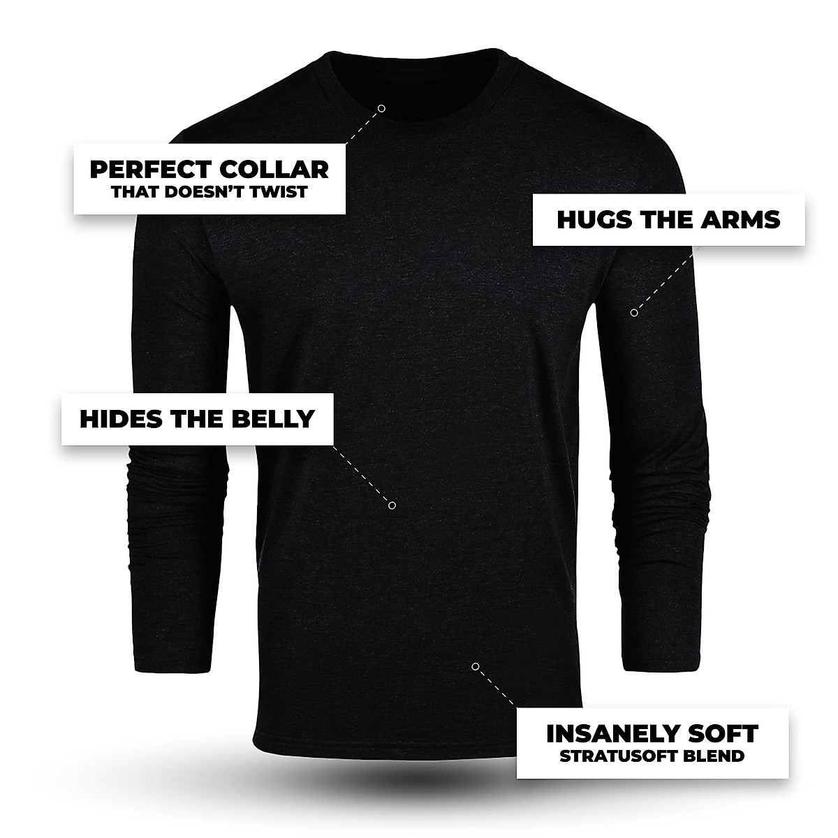 Fresh Clean Threads Mens Black Long Sleeve T-Shirt - Pre Shrunk Soft Fitted Premium Classic Tee - Men's T Shirts Cotton Poly - 3XL