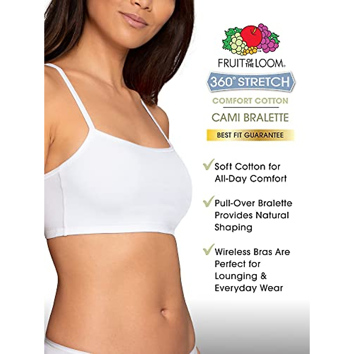 Fruit of the Loom Womens Spaghetti Strap Cotton Pull Over 3 Pack Sports Bra, Black/Heather Grey/Charcoal, 36