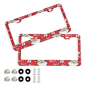 YETTASBIN Christmas Santa Claus License Plate Frames, Decorative License Plate Covers, 2 Packs Universal Aluminum Tag Frame with 2 Holes & Screw Caps for Front and Rear Car Tags, Elliptical Hole