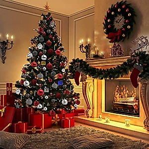 101 Pcs Christmas Tree Ornaments Ball Ornaments Set with Shatterproof Christmas Ball Decoration Santa Claus Star Pandent for Xmas Tree, Reusable Hand-held Gift Package (Red)