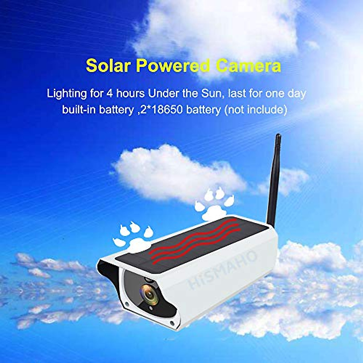 SEWMED 1080P HD Outdoor IP Wireless Security Bullet Camera with Solar Panel 4G/WiFi Home Security Protection Battery Power CCTV Surveillance Two Way Audio (WiFi+SD 64G)