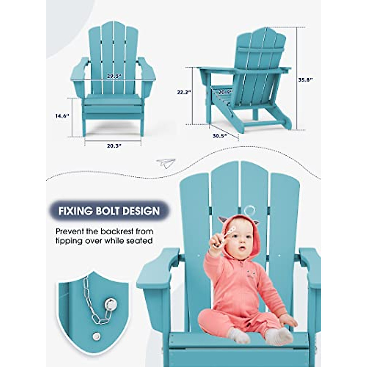 KINGYES Folding Adirondack Chair with Double Layer Side Table 3-Piece Adirondack Chair Set (Including 2 Folding Chairs-Tiffany and 1 Side Table-Tiffany)