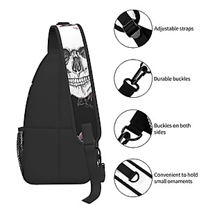 Jumou Rose and Skull Sling Bag Crossbody Women Men Travel Chest Backpack Leisure Sports Outdoor Running Hiking