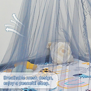 Daksha Princess Bed Canopy for Girls Room, Top and Door Trim with Lace Edges, Bed Canopy with Ruffles Fits Single, Twin, Full, and Queen Beds, Bedroom Decoration (Gray)