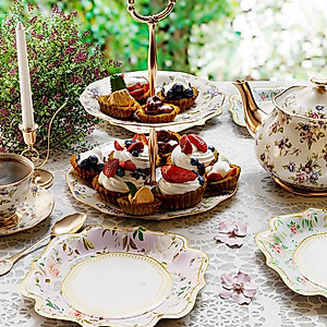 Eopelsm Floral Paper Plates Spring Tea Party Disposable Plates Tableware for Mother's Day Blossom Flower Fairy Garden Bridal Birthday Baby Shower Party Supplies, Pack of 48 (9 inch)