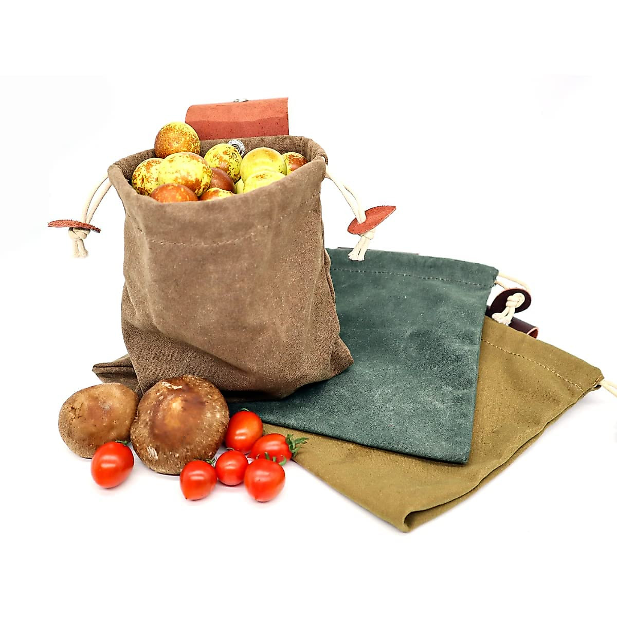 VINGNUT Foraging Bag, Collapsible Foraging Pouch, Outdoor Waxed Canvas Bag ,Leather Bushcraft Belt Bags, Mushroom Collecting Waterproof Pouch for Camping Hiking Traveling