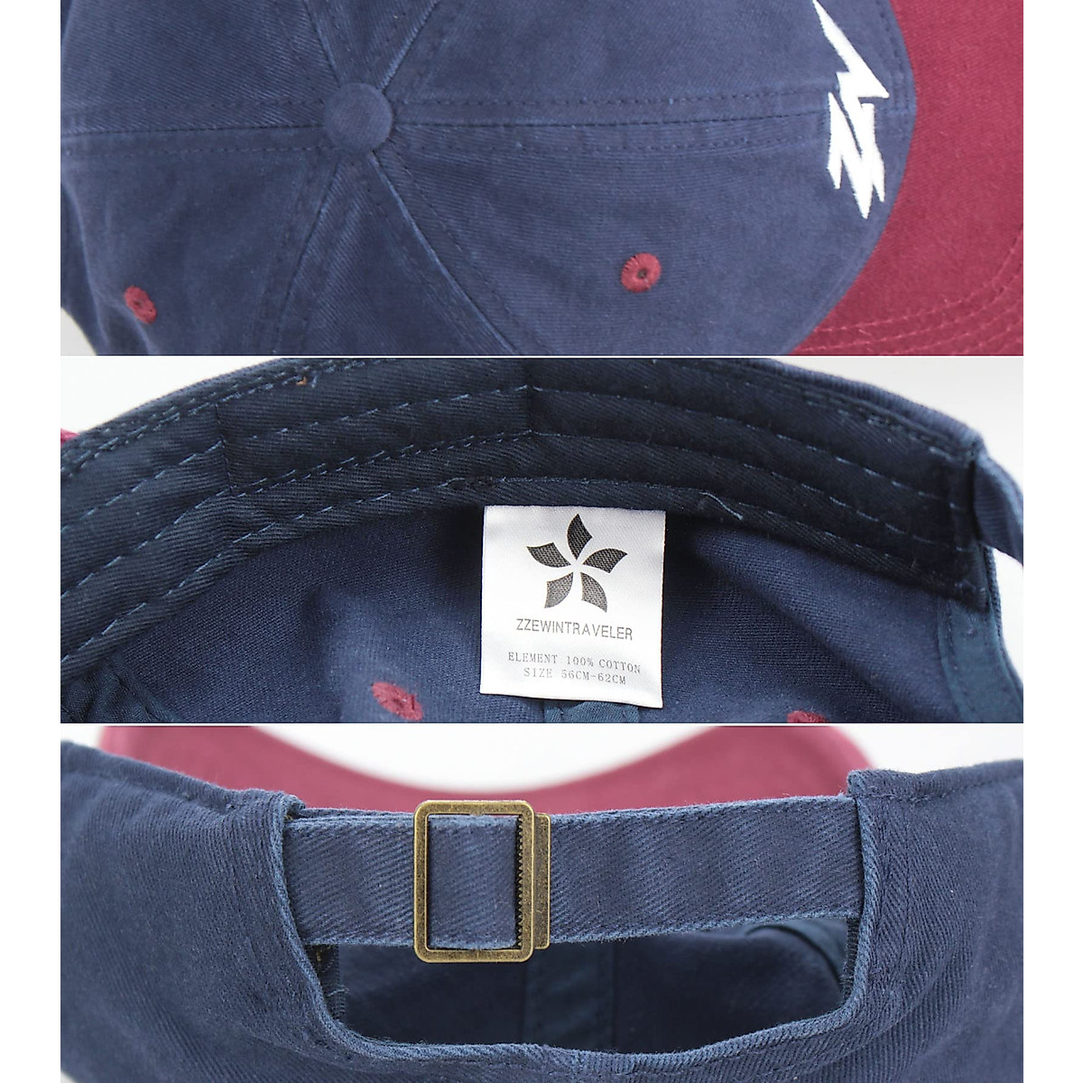 Unisex Vintage Washed Twill Cotton Baseball Cap Soft Unstructured Adjustable Dad Hat (Navy/Garnet)