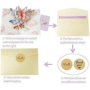 PQZKLDP 3D Pop-up Butterflies Greeting Card in Natural with Envelope and Note Tag Birthday-Anniversary-Wedding-Thank You- Gift Card All Occasion (Pink)