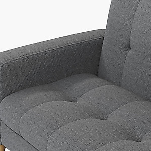 Yaheetech 2-Seater Fabric Sofa Loveseat with USB Ports Mid-Century Modern 65? W Couch Sofa with Solid Wood Legs for Living Room Apartment Bedroom Office Dark Gray