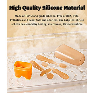 FOKiiBO Baby Silicone Toothbrush Set, Toothbrush + Tongue Brush + Baby Teether + Finger Toothbrush with Cup for Training Teething, 0-18M Infant Toddler Newborn Baby Teeth Brushes (Blue)