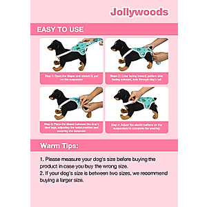 Jollywoods 3 Pack Washable Female Dog Diaper Onesie Sanitary Pantie with Adjustable Suspender, Reusable Fixed Doggie Diapers, Super Absorbent Leakproof for Small Medium Large Dog in Heat Cycle