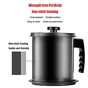 Cambom Bacon Grease Container with Fine Mesh Strainer, 1.3 L/almost 6 full cups Iron Cooking Oil Can with Removable a Coaster Tray for Kitchen Fat Storage