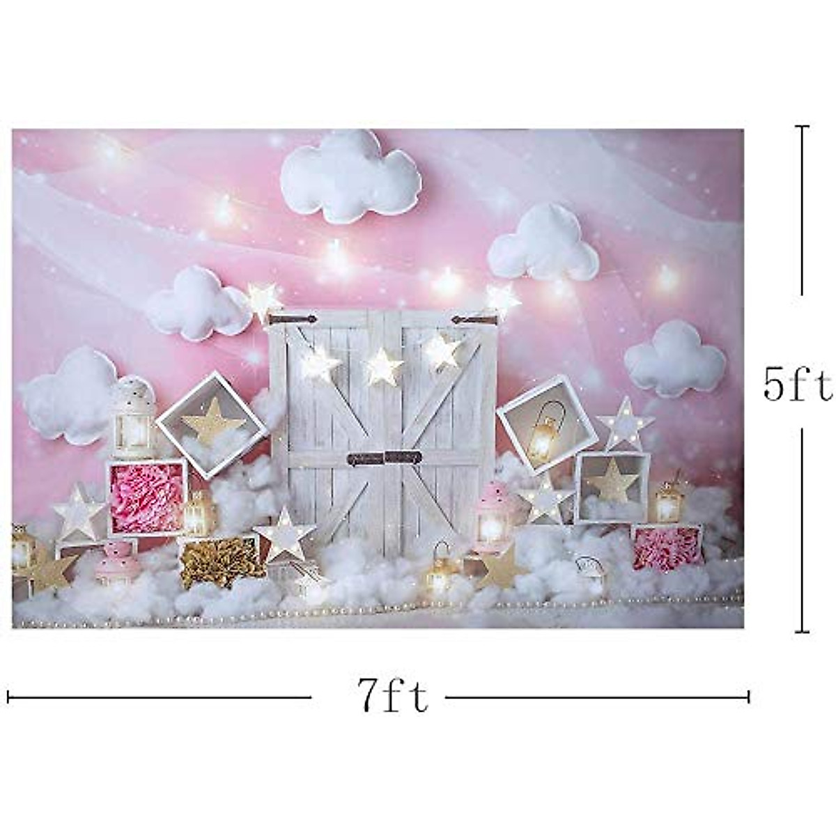 MEHOFOND Sweet Pink and White Cloud Photo Studio Backdrop Props Birthday Girl Baby Shower Party Decorations Twinkle Twinkle Little Stars Portrait Photography Background Banner for Cake Smash 7x5ft