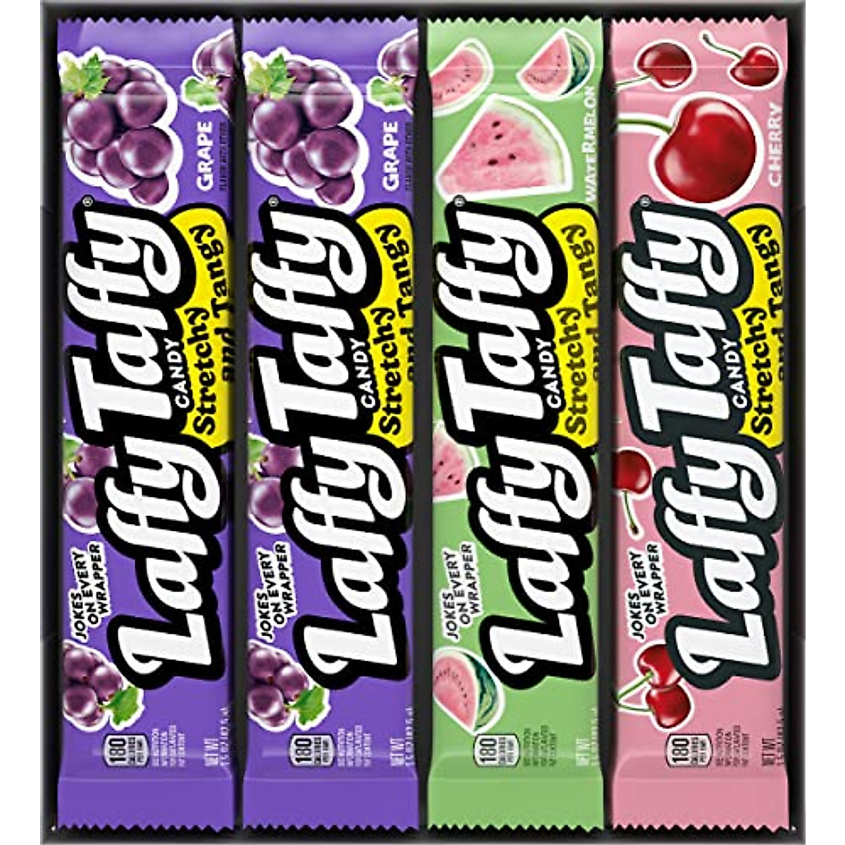 Laffy Taffy Stretchy & Tangy Variety Candy Box, Grape, Watermelon, and Cherry Flavors, Fruity Treat For School, 1.5 Ounce Bars (Pack of 24)